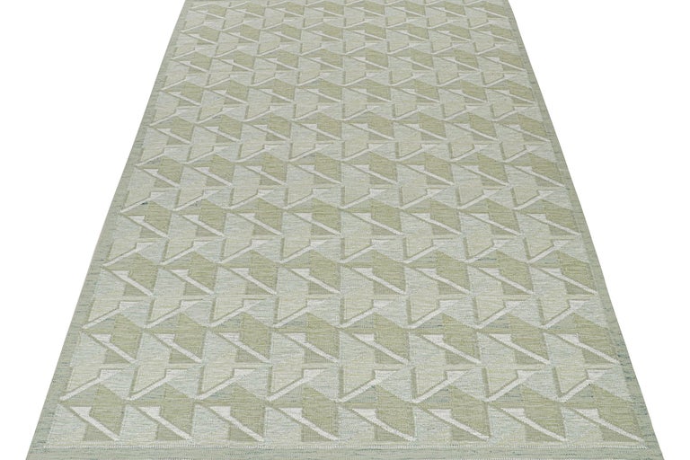 Rug and Kilim’s Scandinavian Style Kilim in Green with Geometric ...