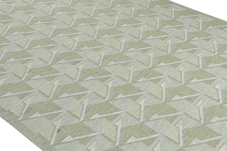 Rug and Kilim’s Scandinavian Style Kilim in Green with Geometric ...
