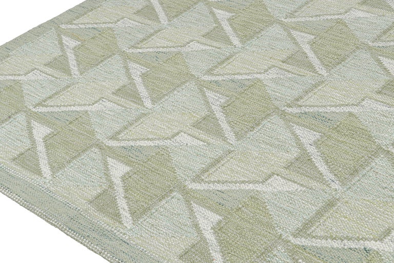 Rug and Kilim’s Scandinavian Style Kilim in Green with Geometric ...