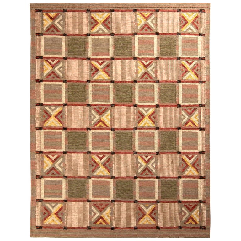 Rug and Kilim’s Scandinavian Style Kilim Rug in Green and Beige ...