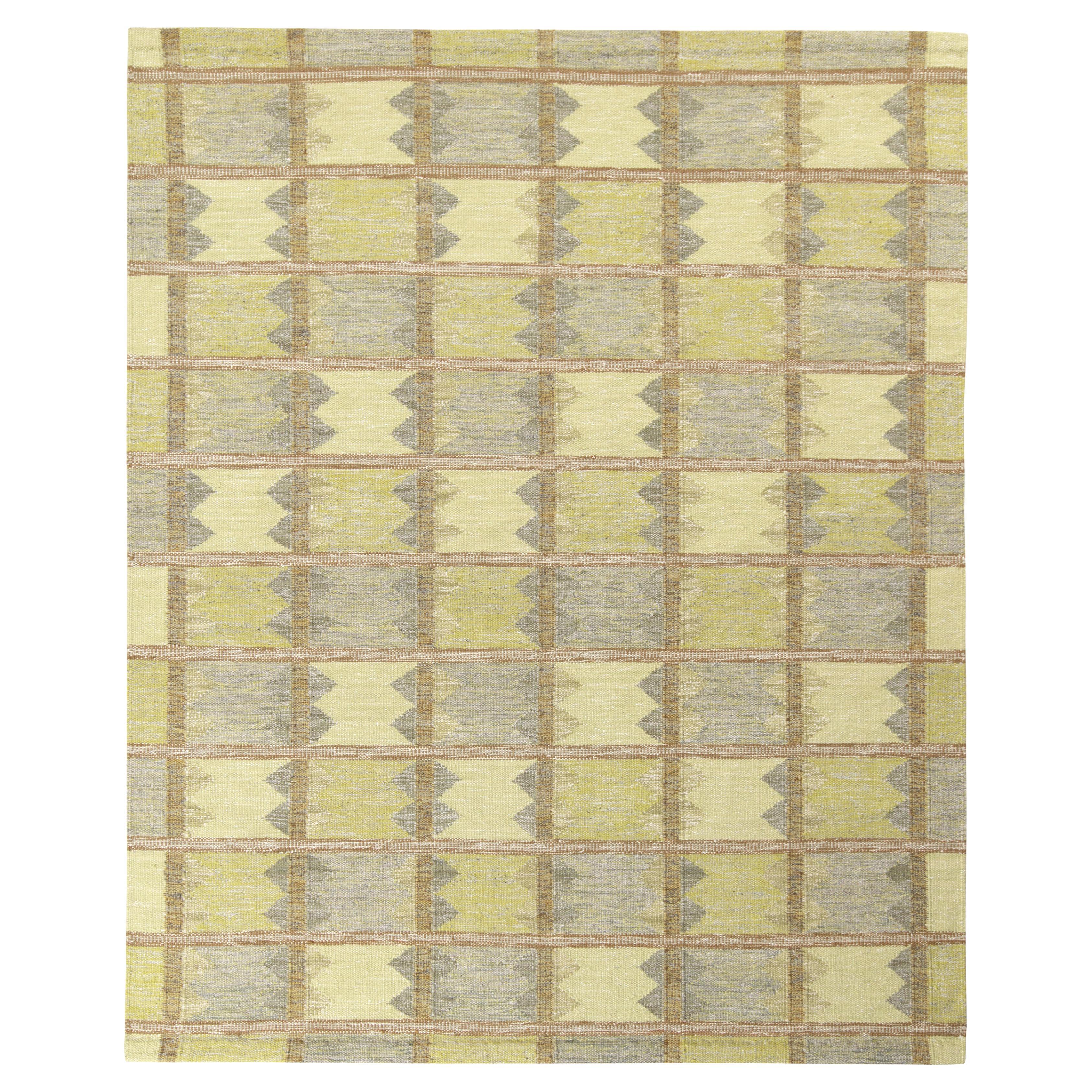 Rug and Kilim’s Mid-Century Modern Geometric Green Black and Blue Wool ...