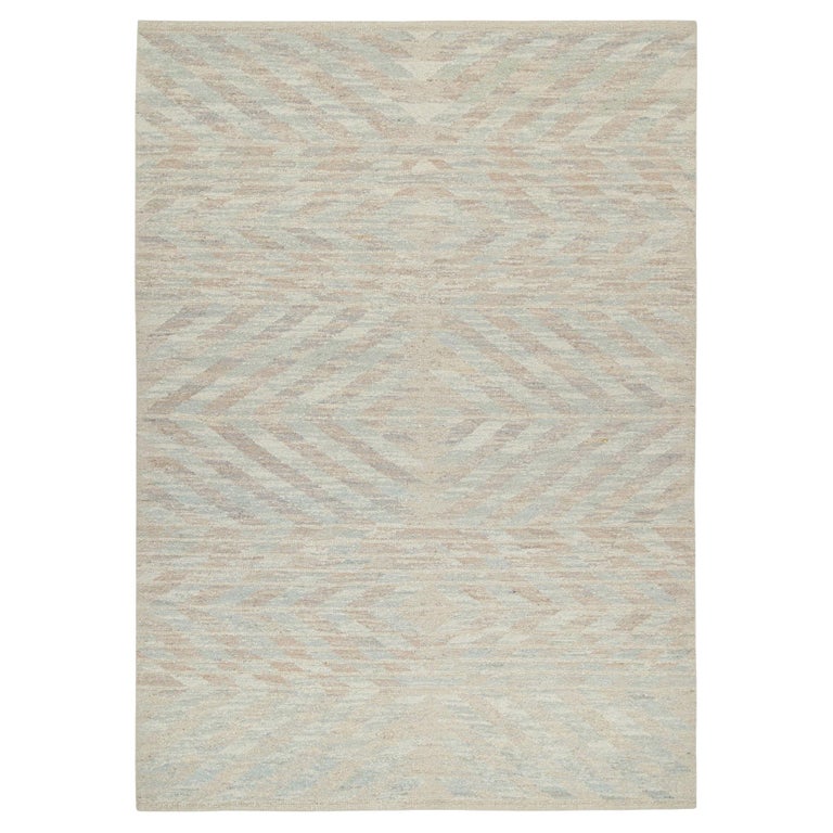 Rug and Kilim’s Scandinavian Style Kilim with Beige and Blue Geometric ...