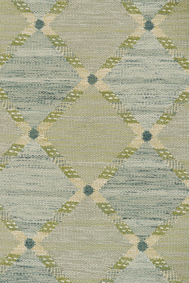 Rug and Kilim’s Scandinavian Style Kilim with Green and Blue Diamond ...