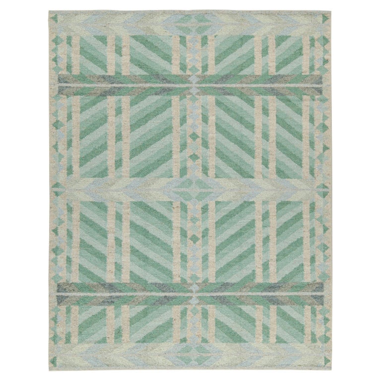 Rug and Kilim’s Scandinavian Style Kilim with Green and Blue Geometric ...