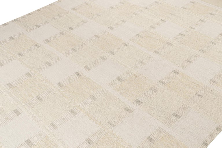 Rug and Kilim’s Scandinavian Style Kilim with Taupe and Beige Geometric ...