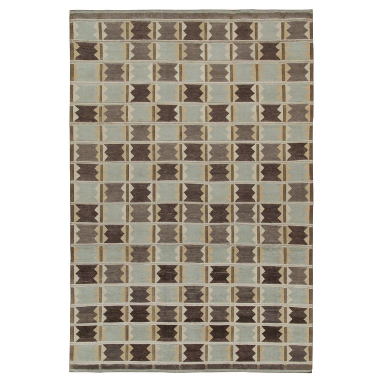 Rug and Kilim’s Scandinavian Style Rug in Taupe and Blue Geometric ...