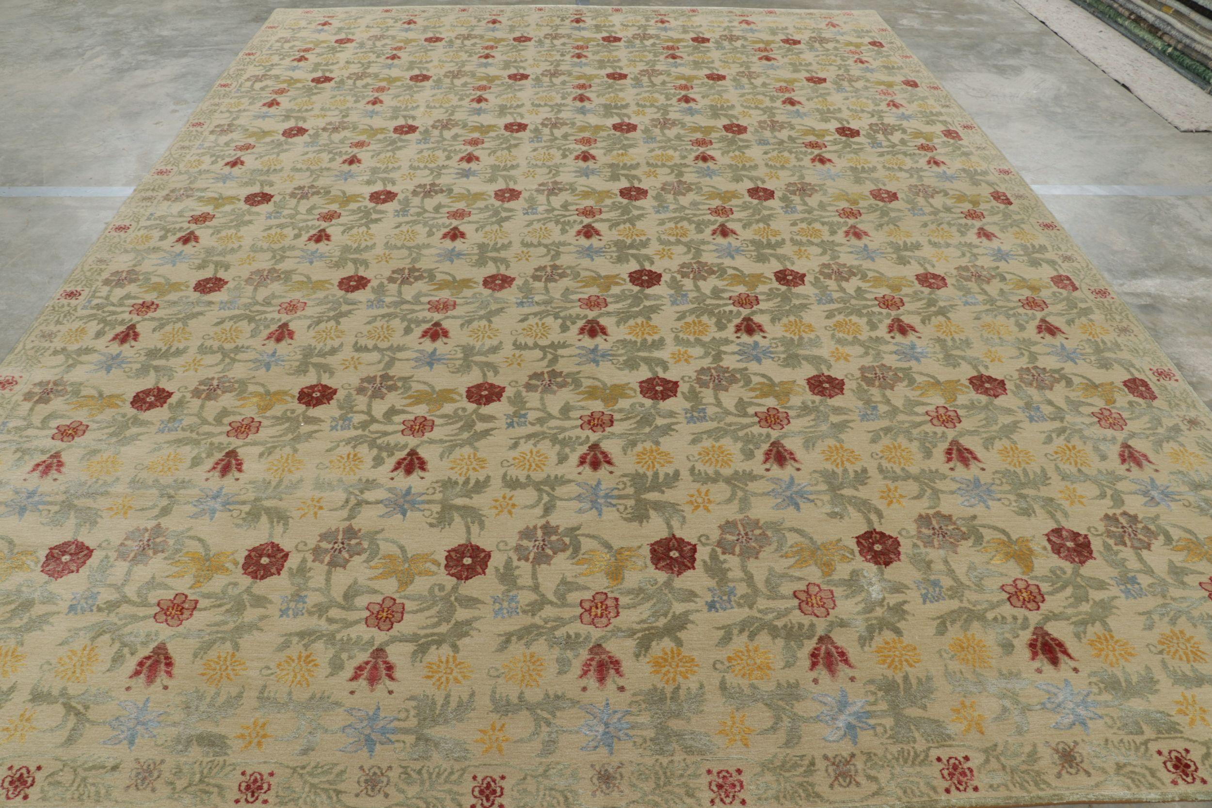 Rug and Kilim’s Spanish Style Rug in Off-White-Beige with Floral ...