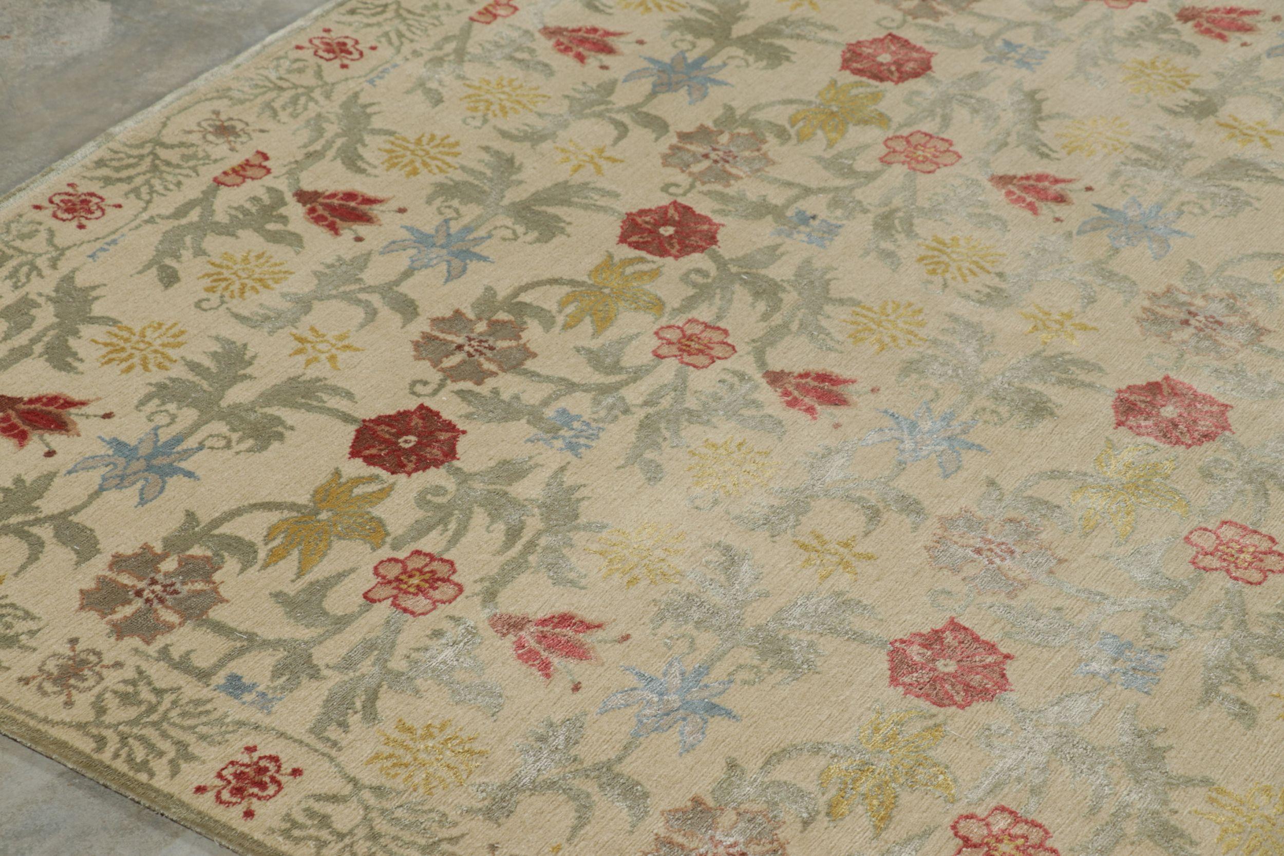 Rug and Kilim’s Spanish Style Rug in Off-White-Beige with Floral ...