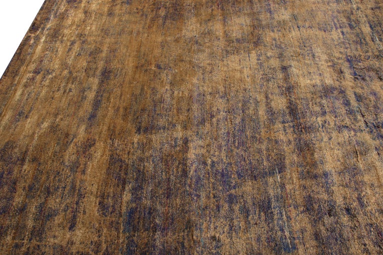 Rug and Kilim's Textural Modern Rug Gold Brown and Blue Abrashed ...