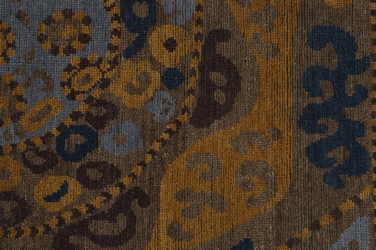 Rug and Kilim’s Tribal Inspired Rug in Blue, Brown, Gold Geometric ...