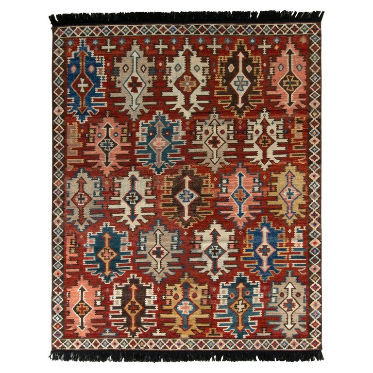 Rug and Kilim’s Tribal Kuba Style Rug in Red and Beige Brown Geometric ...