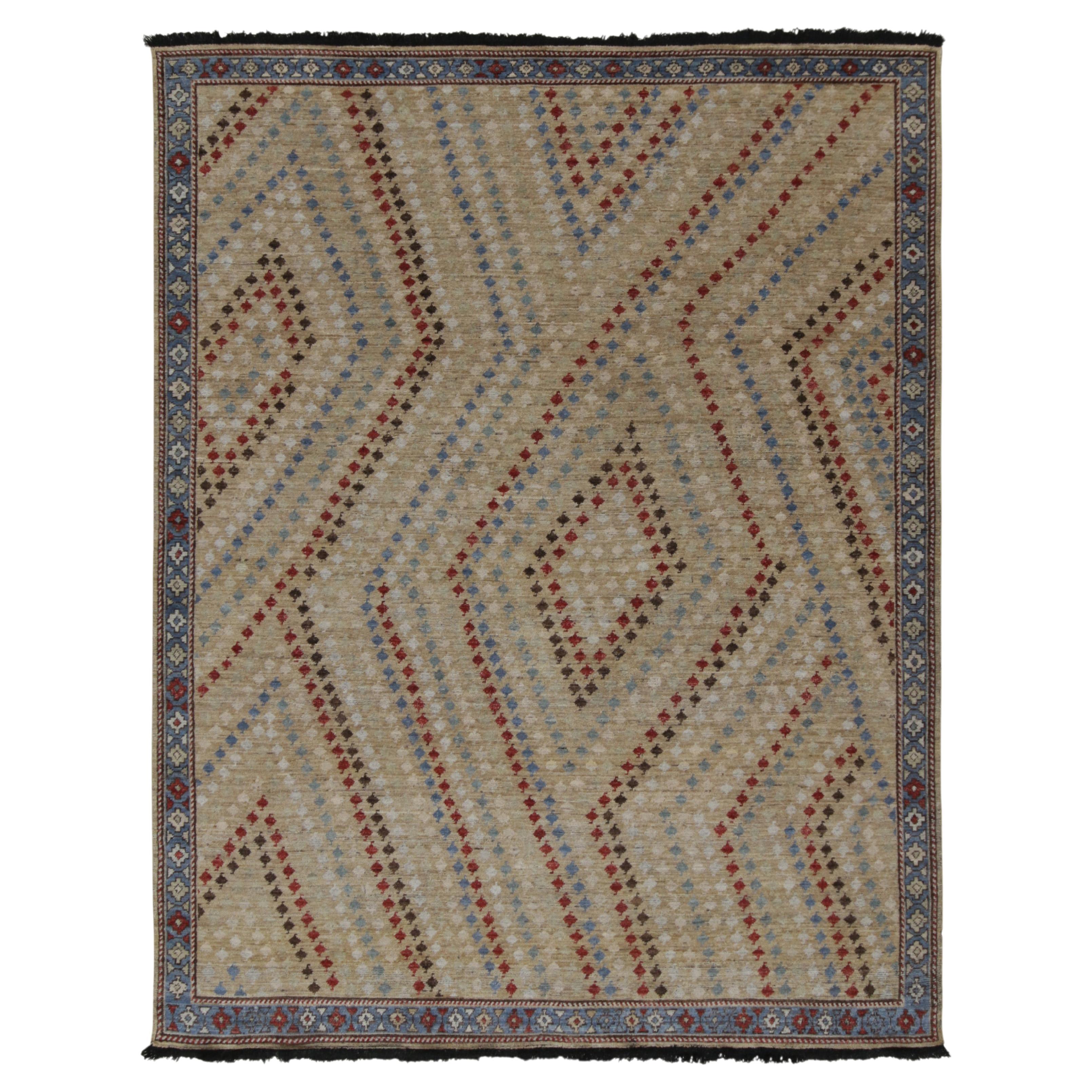 Rug and Kilim's Tribal Style Rug in Blue, Red, Beige-Brown Geometric ...