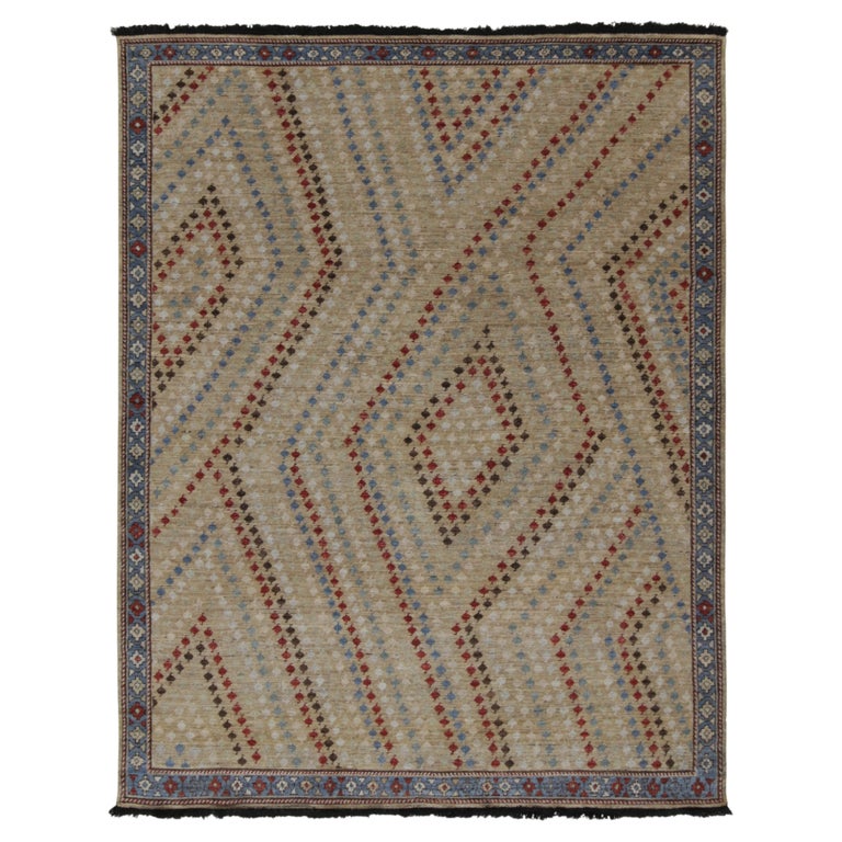Teppich im Stammes- und Kelim-Stil in Beige mit rotem, blauem und ...