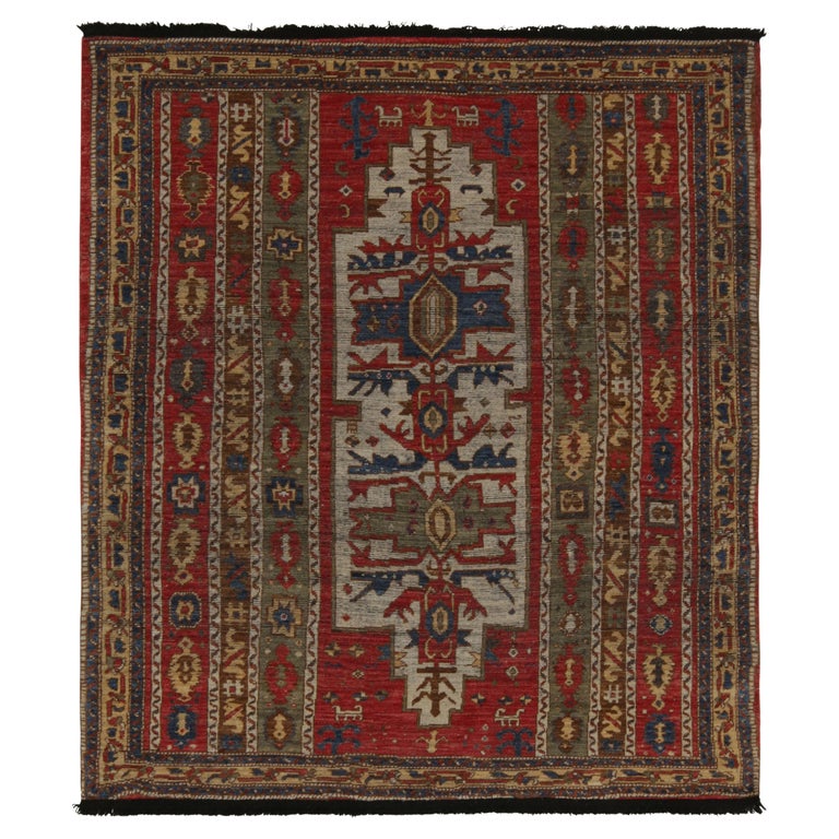 Rug and Kilim’s Tribal Style Rug in Red, Green and Blue Geometric ...
