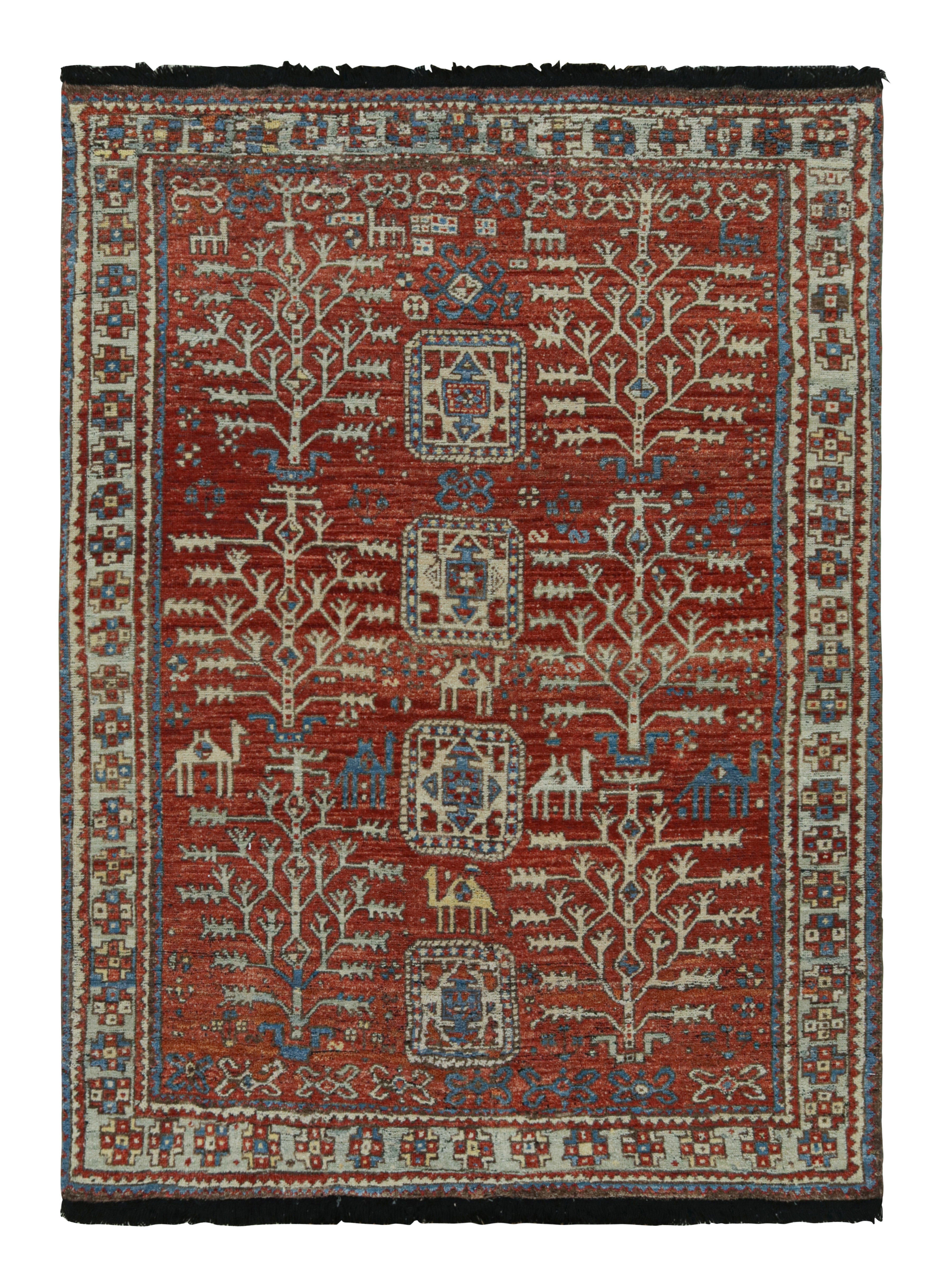 Rug and Kilim’s Tribal Style Rug in Red with Pictorials and Geometric ...