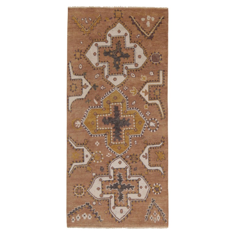 Rug and Kilim’s Tribal Style Rug in Rust with Gold and White Medallion ...