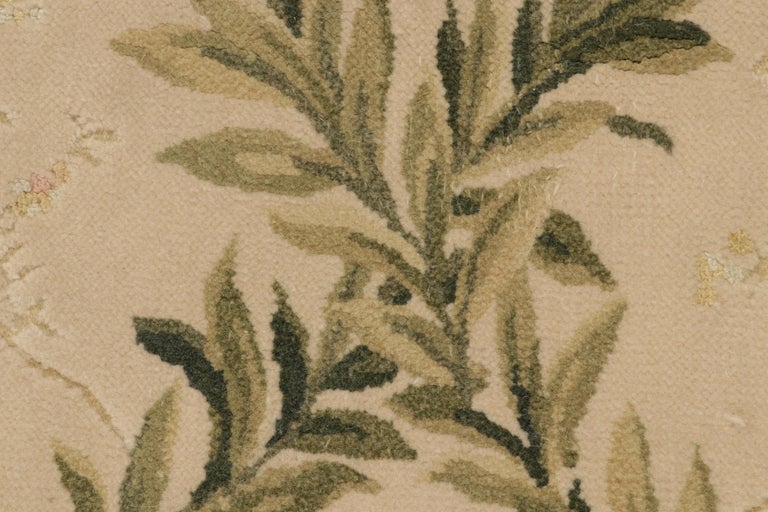 Rug and Kilim’s Tudor Style Flat Weave in Green and Cream Trellis ...