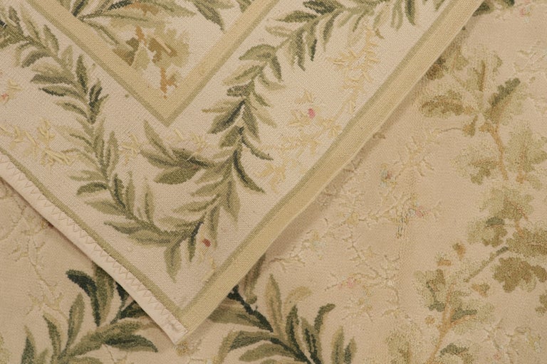 Rug and Kilim’s Tudor Style Flat Weave in Green and Cream Trellis ...