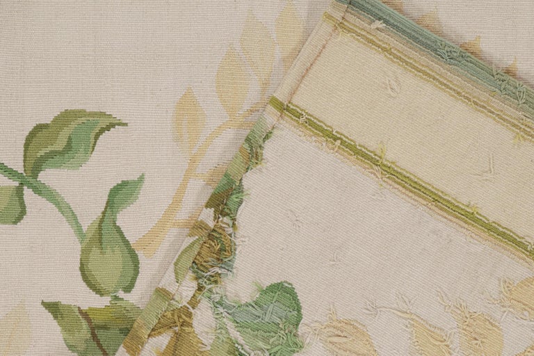 Rug and Kilim’s Tudor Style Flatweave Runner in Cream and Green Floral ...