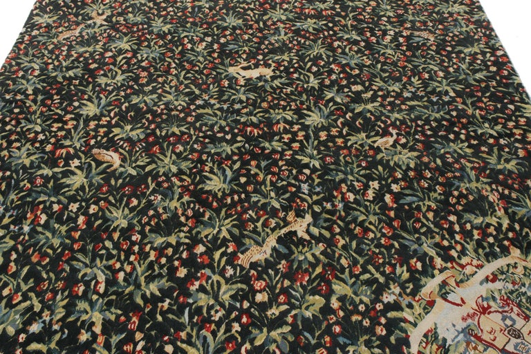 Rug and Kilim’s Tudor Style Pictorial Rug, Green and Blue Floral ...