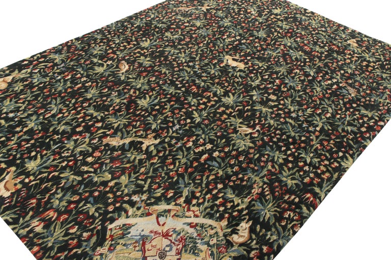 Rug and Kilim’s Tudor Style Pictorial Rug, Green and Blue Floral ...