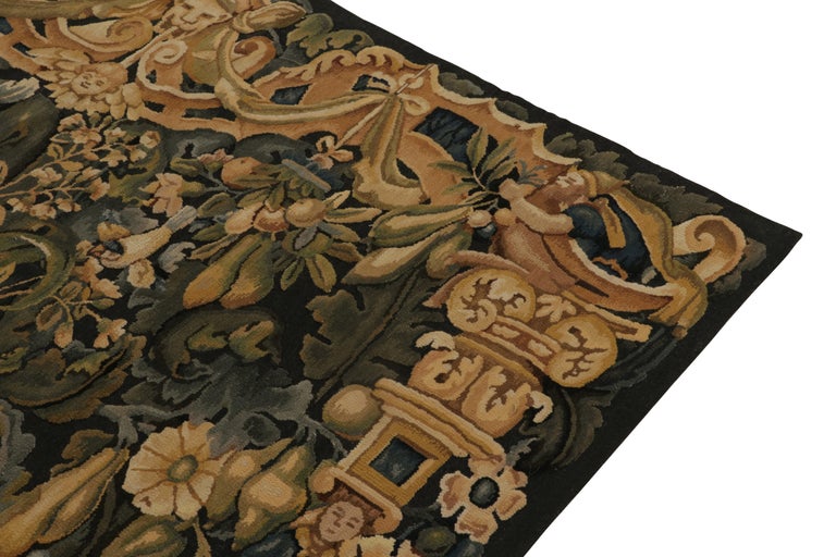 Rug and Kilim’s Tudor Style Rug in Green, Blue and Beige Botanical ...