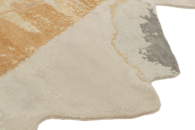 Rug and Kilim’s Unshaped Abstract Rug in Gold, Gray and Blue For Sale ...