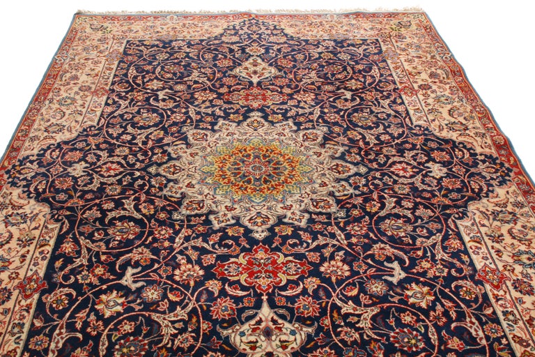 Vintage Isfahan Traditional Blue and Red All-Over Floral Pattern by Rug ...