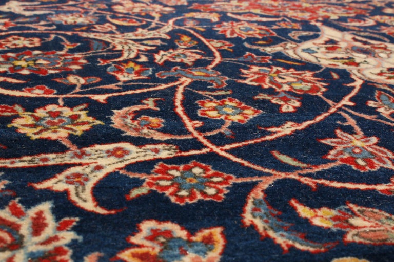 Vintage Isfahan Traditional Blue and Red All-Over Floral Pattern by Rug ...