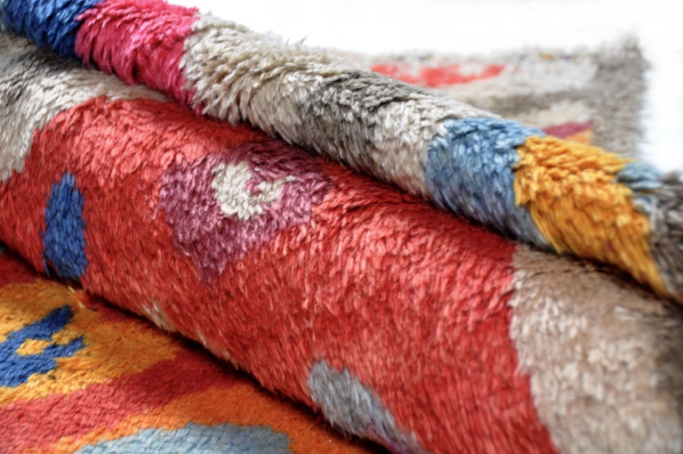 Rug Wool Hand Knotted Meram with Circle Pattern Red and Yellow at 1stDibs