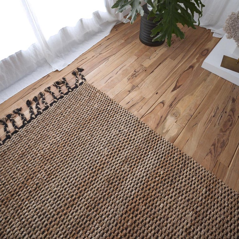 Rugged Hemp with Luxe Cotton Customizable River Weave Rug in Black ...