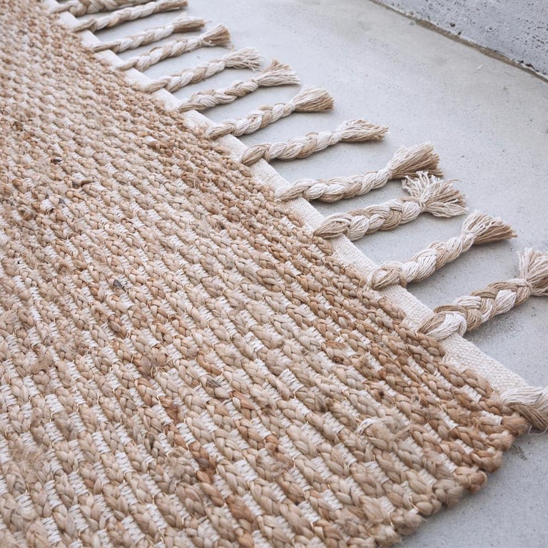 Rugged Hemp with Luxe Cotton Customizable River Weave Rug in White ...