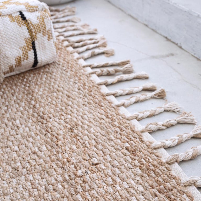 Rugged Hemp with Luxe Cotton Customizable River Weave Rug in White ...