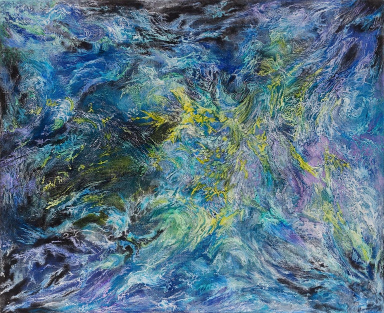 Ruggero Vanni - Ice Flames - Abstract Gestural Oil Painting with Yellow ...