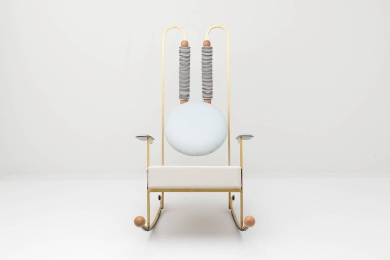 Rulla Leather and Brass Rocking Chair by Mario Milana Handcrafted in ...