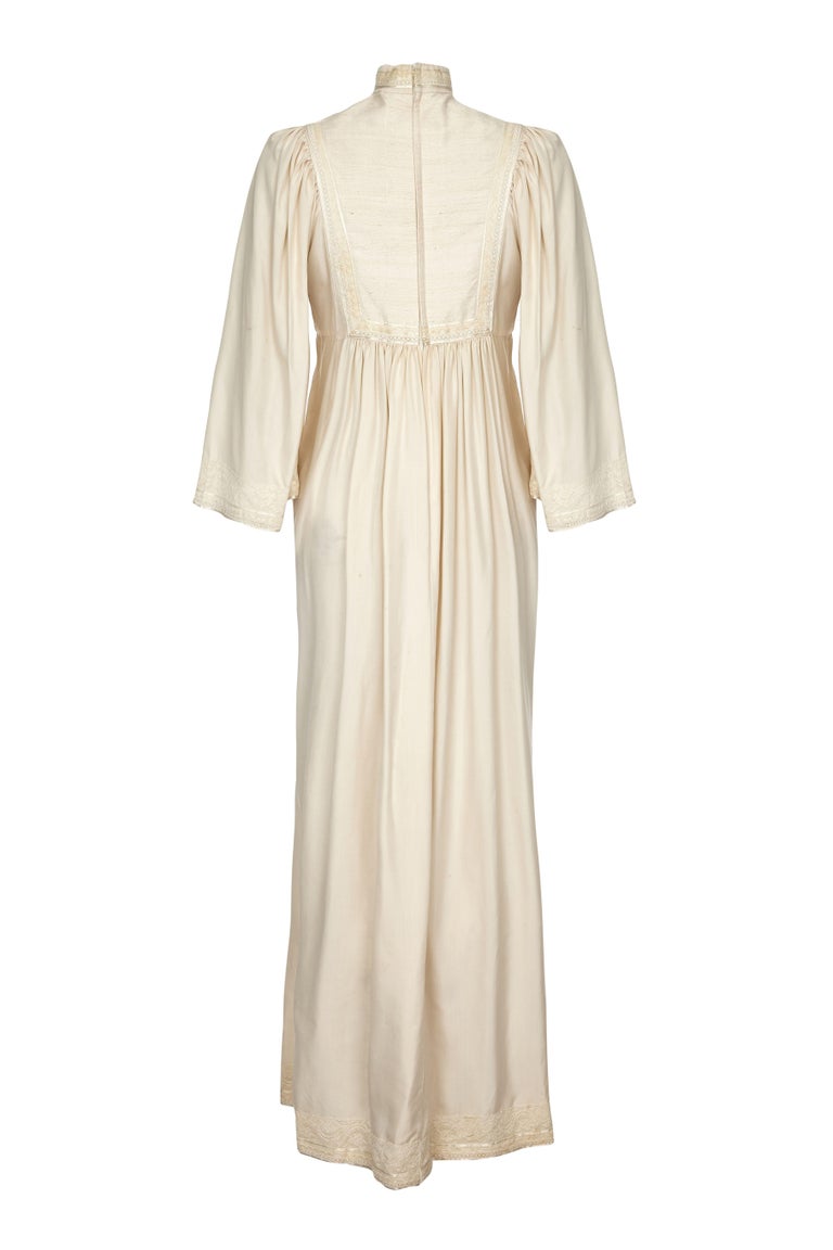 Rumak And Sample 1970s Silk Ivory Smock Dress With Butterfly Embroidery ...