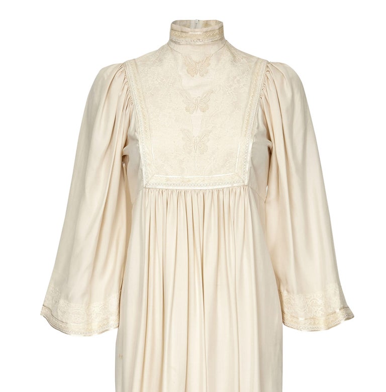 Rumak And Sample 1970s Silk Ivory Smock Dress With Butterfly Embroidery ...
