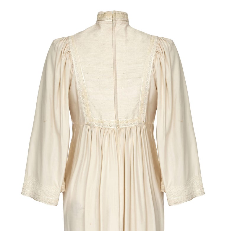 Rumak And Sample 1970s Silk Ivory Smock Dress With Butterfly Embroidery ...