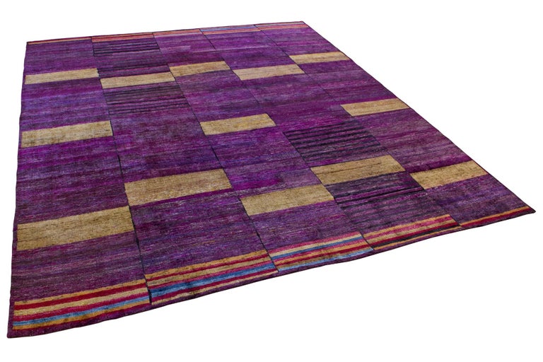 Purple and Gold Modern Hand-knotted Natural Silk Rug in Stock For Sale ...
