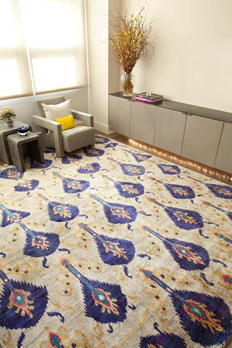 Silver Blue Cobalt Sapphire Blue Silk Hand-knotted Transitional Rug in ...