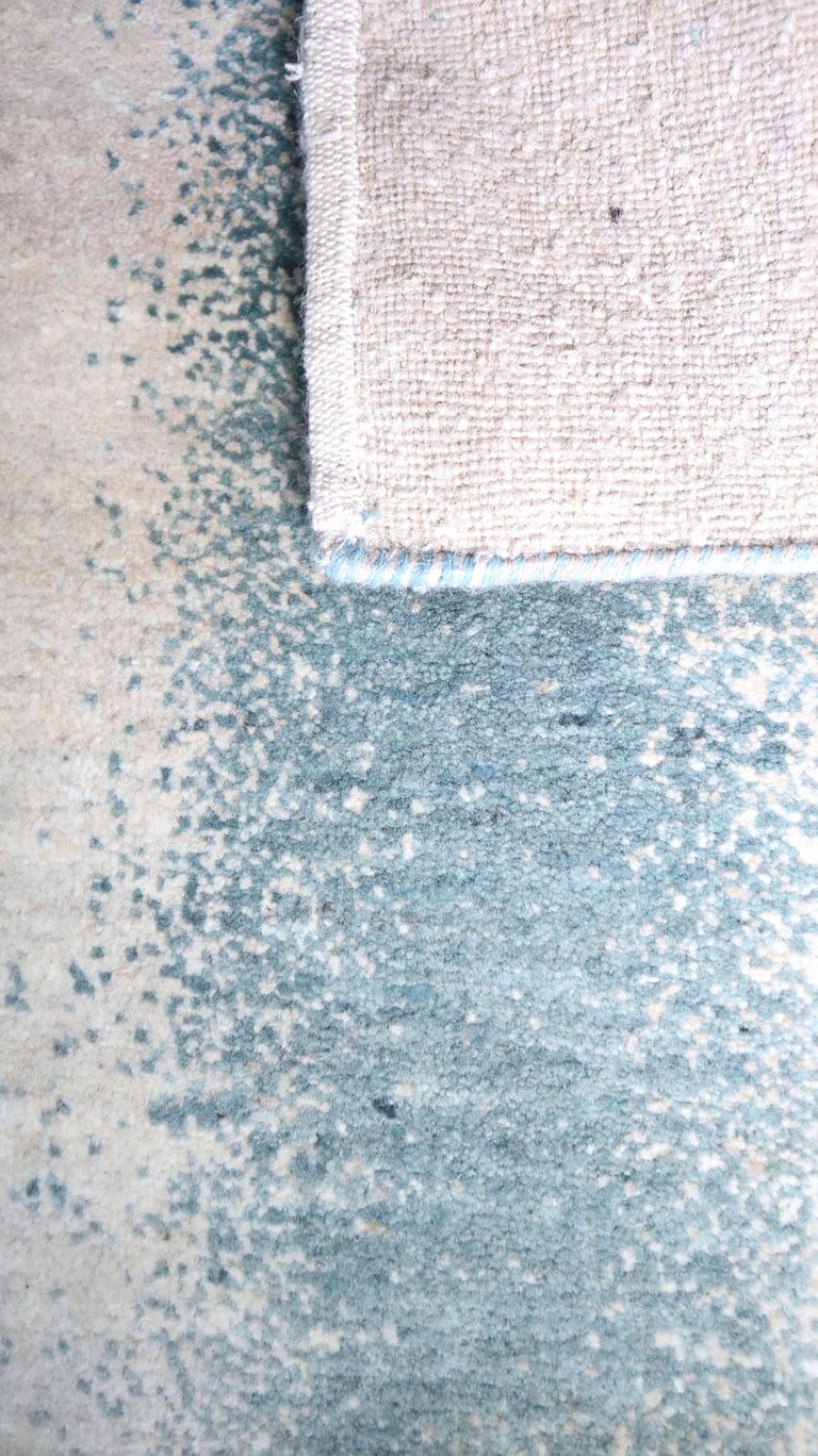 Runner, Aquamarine and Neutral Contemporary Gabbeh Style Wool Rug For ...