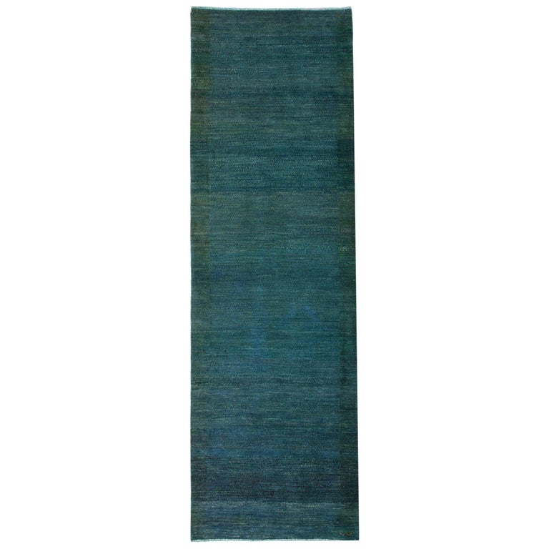 Runner Teal Blue Contemporary Gabbeh Persian Wool Rug at 1stDibs