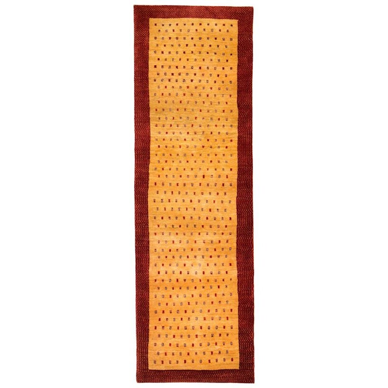 Runner, Gold With Crimson Border Design Contemporary Gabbeh Persian ...