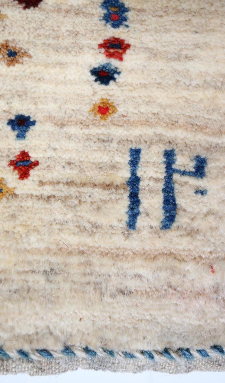 Runner, Neutral Contemporary Tribal Design Gabbeh Persian Wool Rug at ...