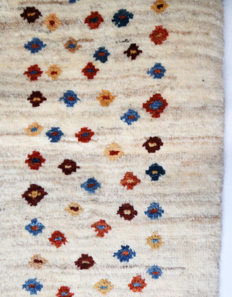 Runner, Neutral Contemporary Tribal Design Gabbeh Persian Wool Rug at ...