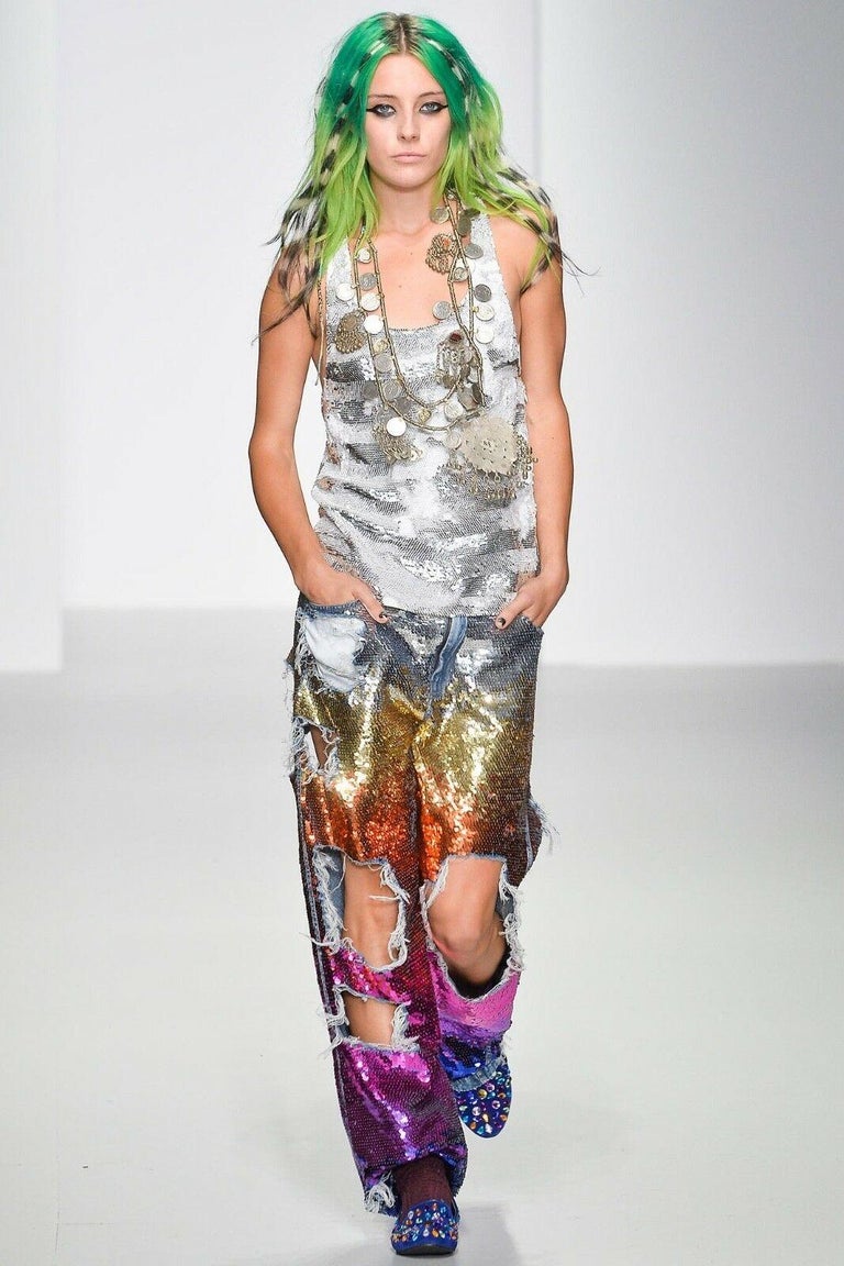 runway ASHISH SS14 silver stripe sequined embellished silk tank top S ...