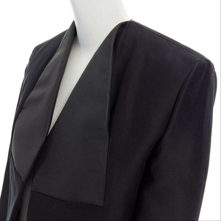 runway BALENCIAGA GHESQUIERE 2012 black leather panel collarless jacket FR34 XS For Sale at 1stDibs