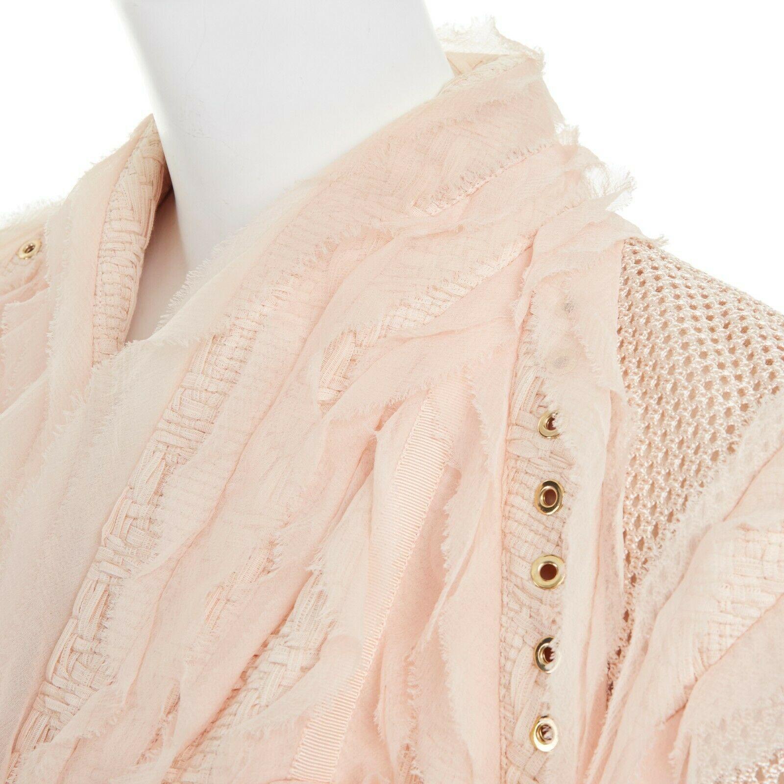 runway BALMAIN 2018 pink knit ruffle trimmed zip detached hem biker ...