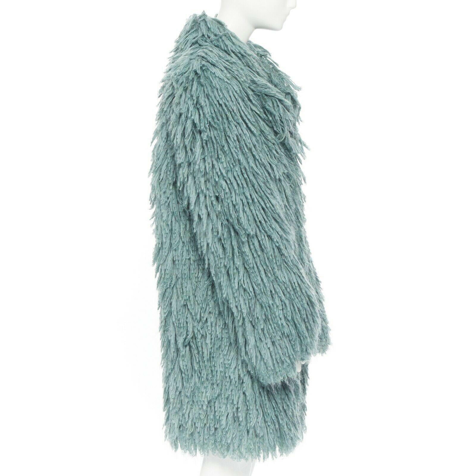 runway BOTTEGA VENETA AW18 green boiled wool loops moppy oversized coat ...