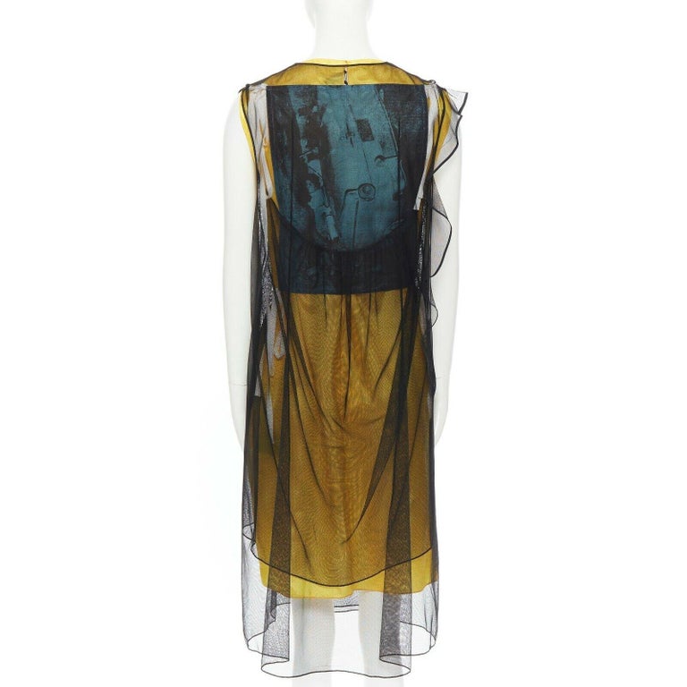 runway CALVIN KLEIN RAF SIMONS Andy Warhol photo print yellow sheer ...